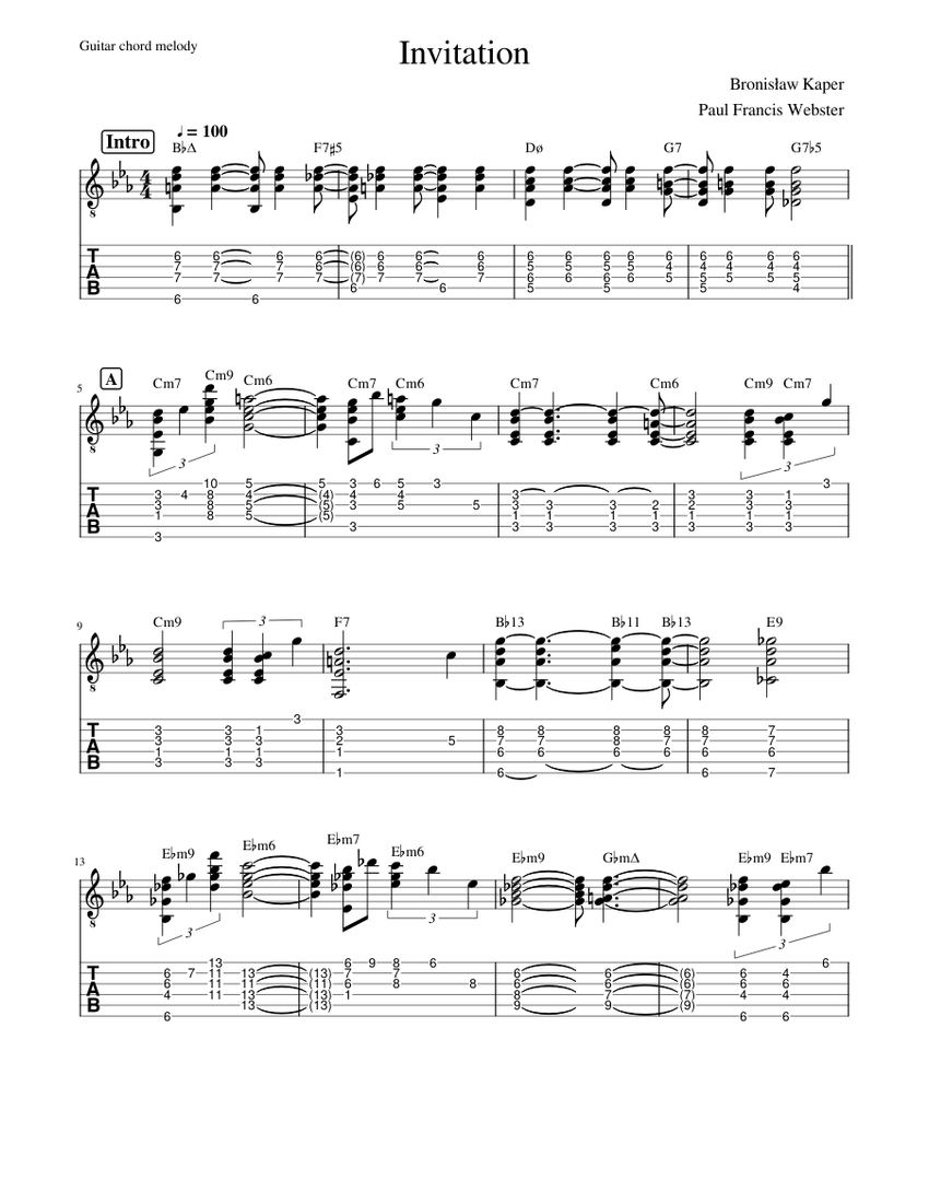 Invitation (guitar chord melody) Sheet music for Guitar (Solo ...