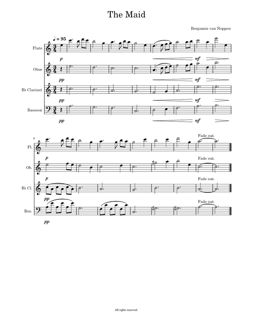 The Maid Sheet music for Flute, Oboe, Clarinet in b-flat, Bassoon ...