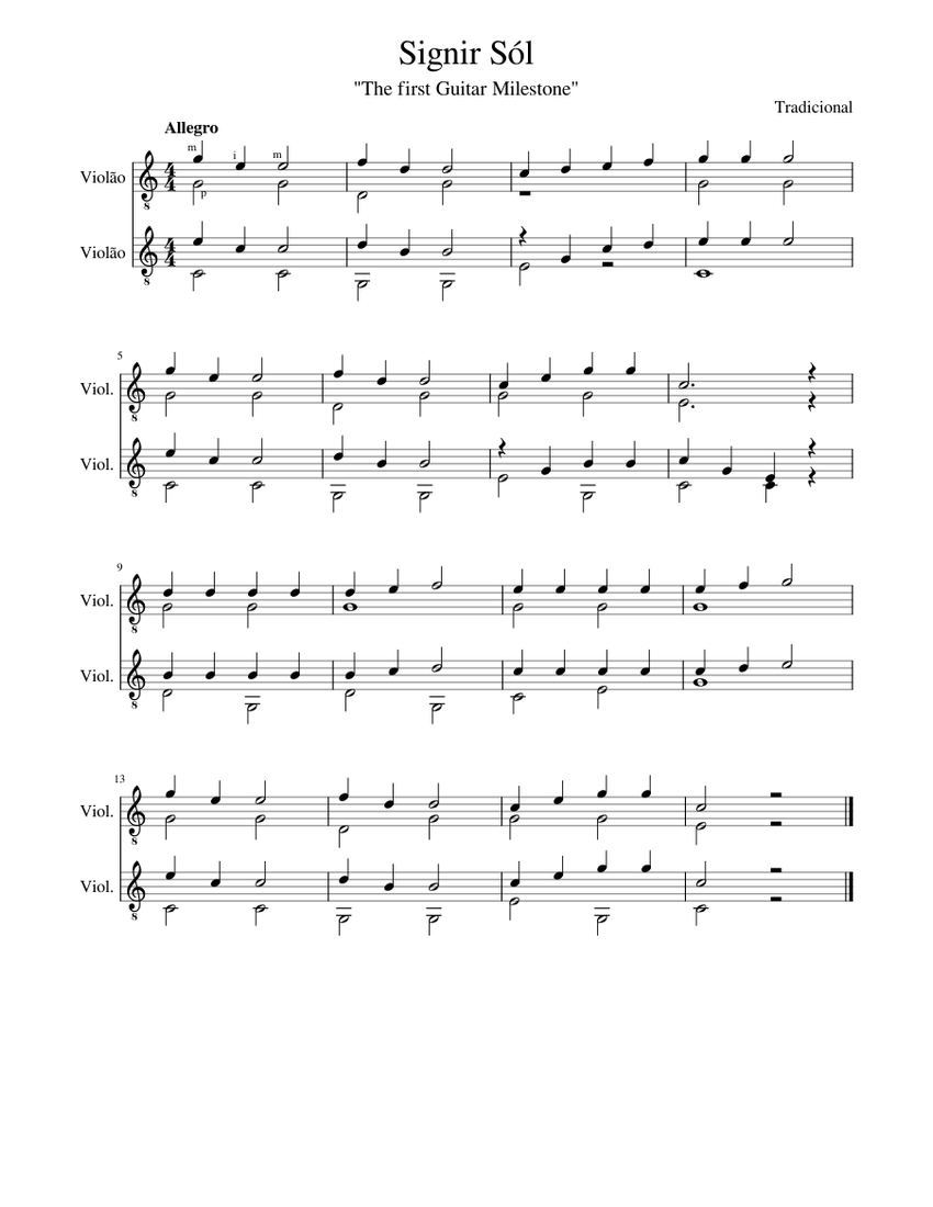Signir Sól (Traditional) Sheet music for Guitar (Mixed Duet ...