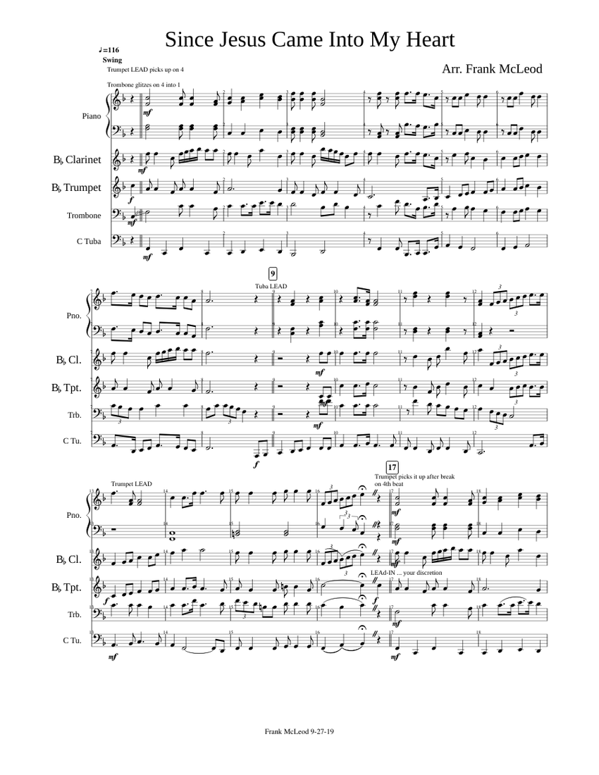Since Jesus Came into My Heart Sheet Music for Piano, Trombone, Tuba ...