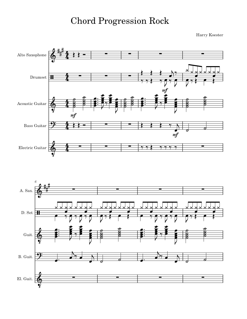 Chord Progression Rock Sheet music for Saxophone alto, Guitar, Bass ...