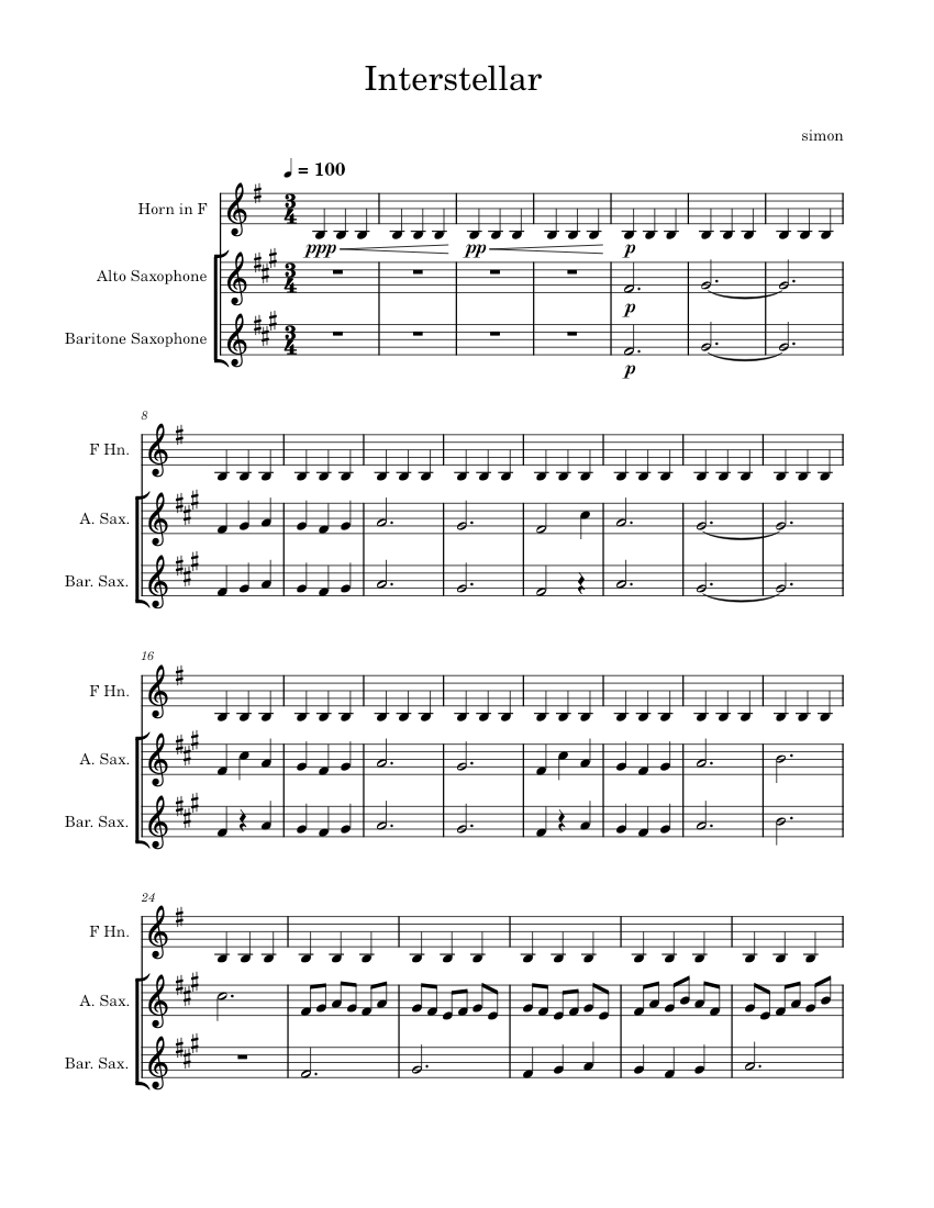 Interstellar – Hans Zimmer Interstellar Sheet Music for Saxophone alto ...