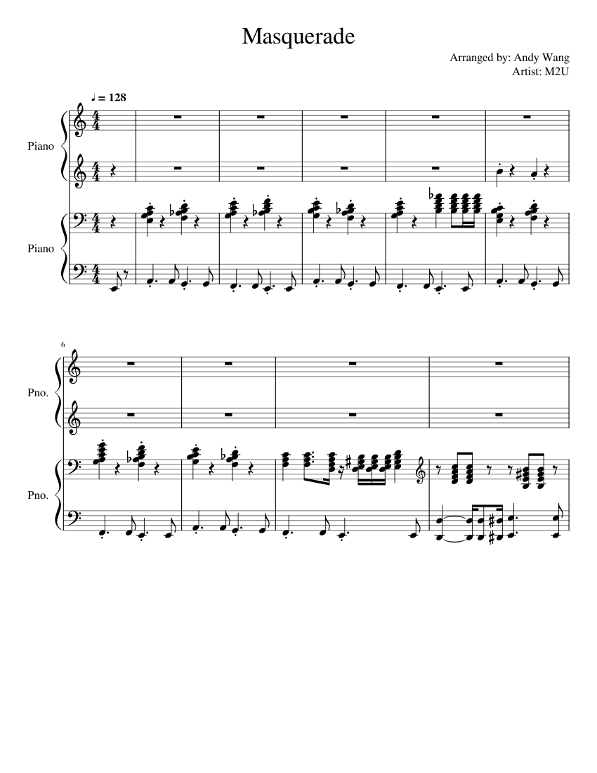 Masquerade - M2U Sheet music for Piano (Piano Duo) | Musescore.com