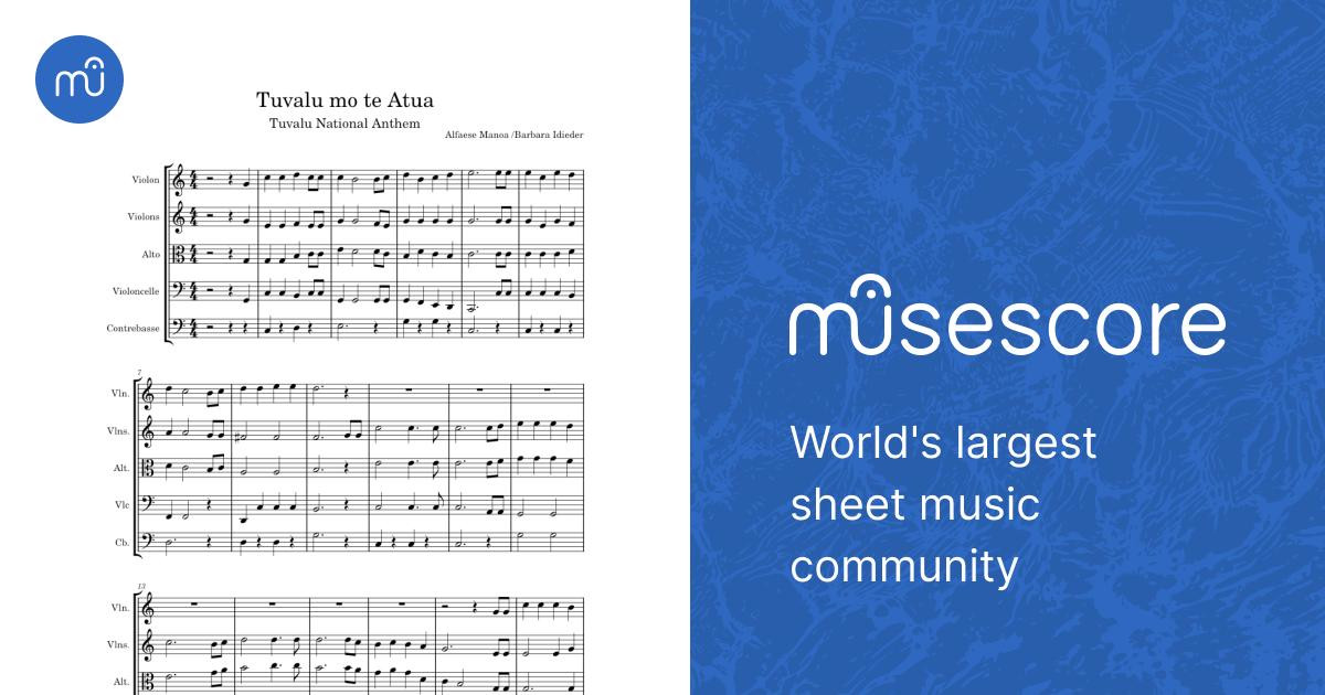 Tuvalu National Anthem Sheet Music for Contrabass, Violin, Viola, Cello ...