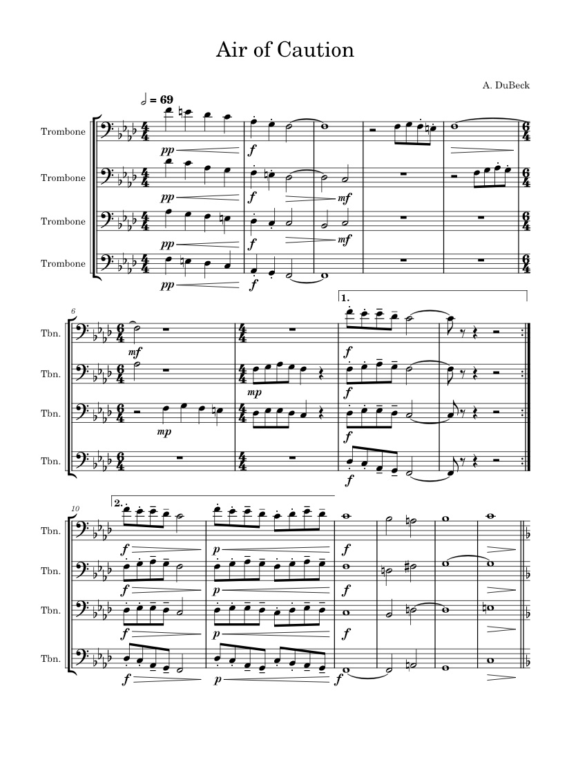 Air of Caution - A. Dubeck Sheet music for Trombone (Brass Quartet ...