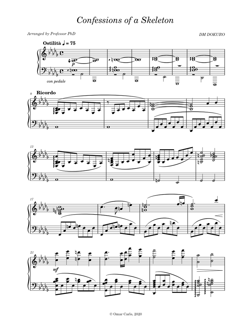 Confessions Of A Skeleton – DM DOKURO Sheet music for Piano (Solo ...
