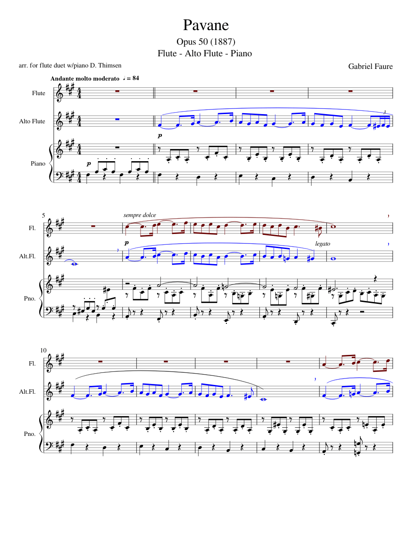 Pavane - Flute - Alto Flute - Piano r1 Sheet Music with Chords for ...