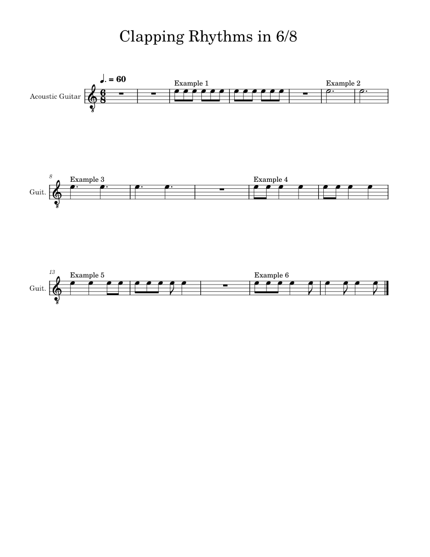 Clapping Rhythms in 6/8 Sheet Music for Guitar (Solo) | MuseScore.com