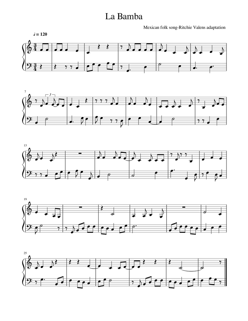 La bamba – Ritchie Valens Sheet Music for Piano (Solo) easy | MuseScore.com