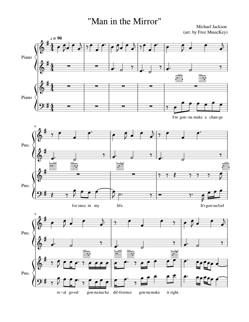 Michael Jackson "Man in the Mirror" Easy Piano (2 parts) & Guitar ...