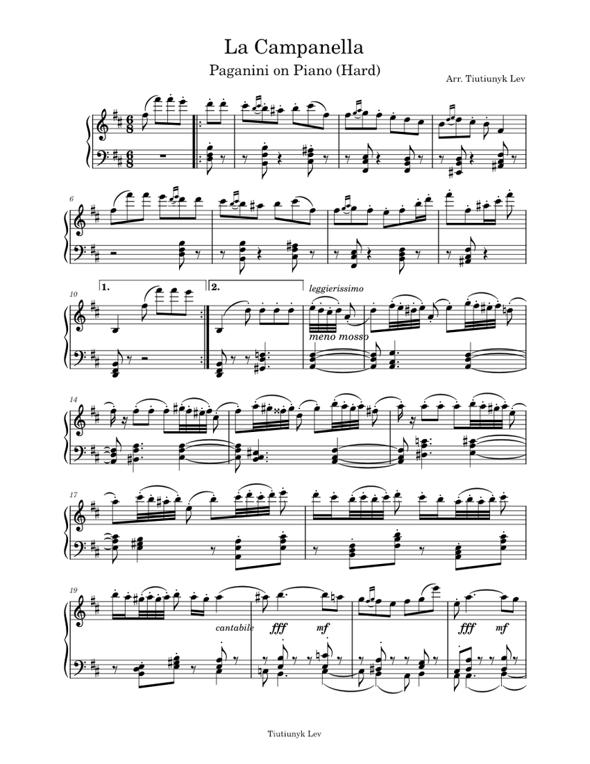 Violin Concerto No 2, op. 7 (La Campanella) – Niccolò Paganini arr. Tiutiunyk Lev Sheet Music ...