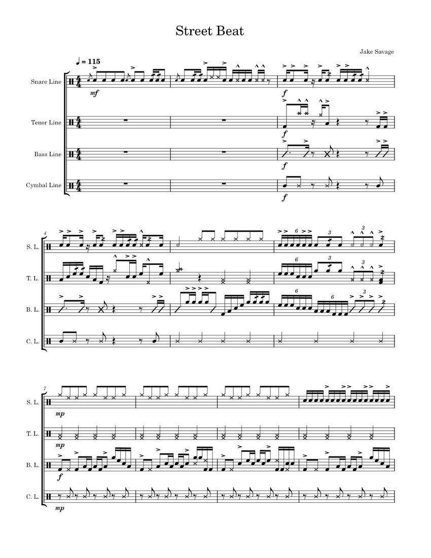 Street_Beat Sheet music for Snare drum, Crash, Tenor drum, Bass drum (Percussion Quartet ...