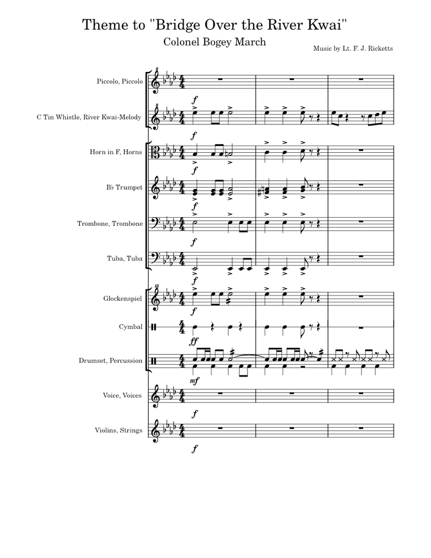 Colonel Bogey March – Kenneth J. Alford Sheet Music for Trombone, Tuba ...