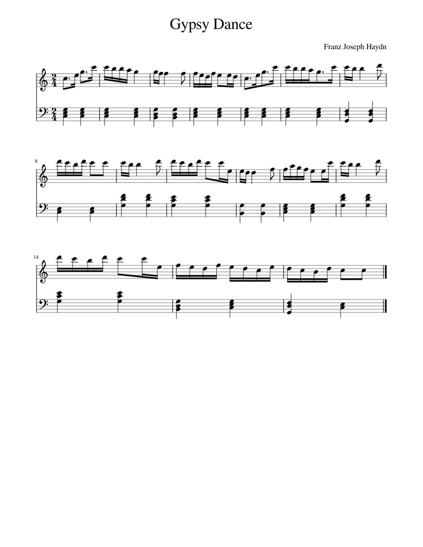 Franz Joseph Haydn - Gypsy Dance Sheet music for Piano (Piano Duo ...
