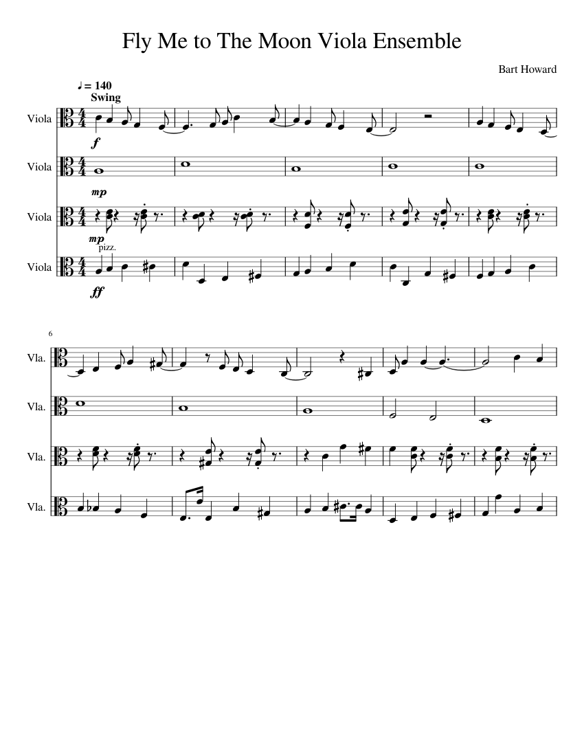Fly Me to The Moon Viola Ensemble Sheet Music for Viola (Mixed Quartet ...