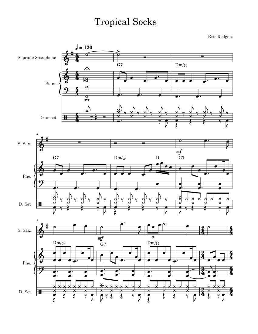 Tropical Socks Sheet Music with Chords for Piano, Drum group, Saxophone ...