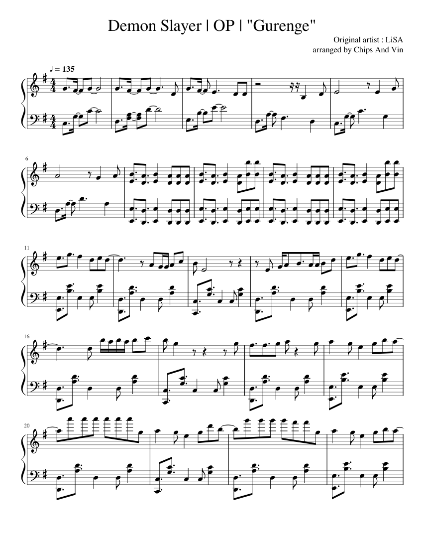 Demon Slayer | OP | "Gurenge" Sheet music for Piano (Solo) | Musescore.com