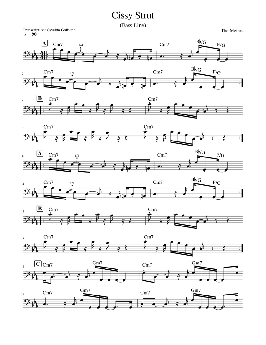 The Meters - Cissy Strut (Bass Line) Sheet Music with Chords for Bass ...