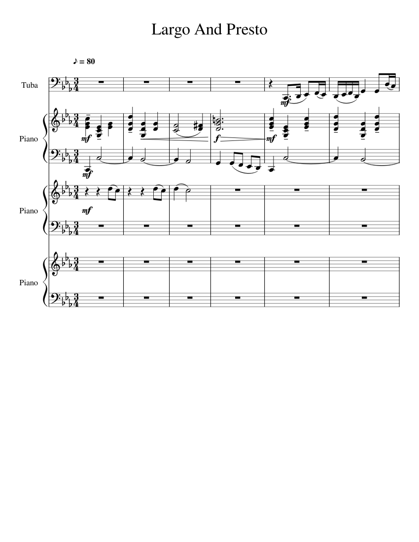 Largo and Presto Tuba solo with piano accompaniment Sheet Music for ...