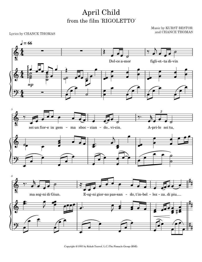 April_Child Sheet Music for Piano, Vocals (Piano-Voice) | MuseScore.com