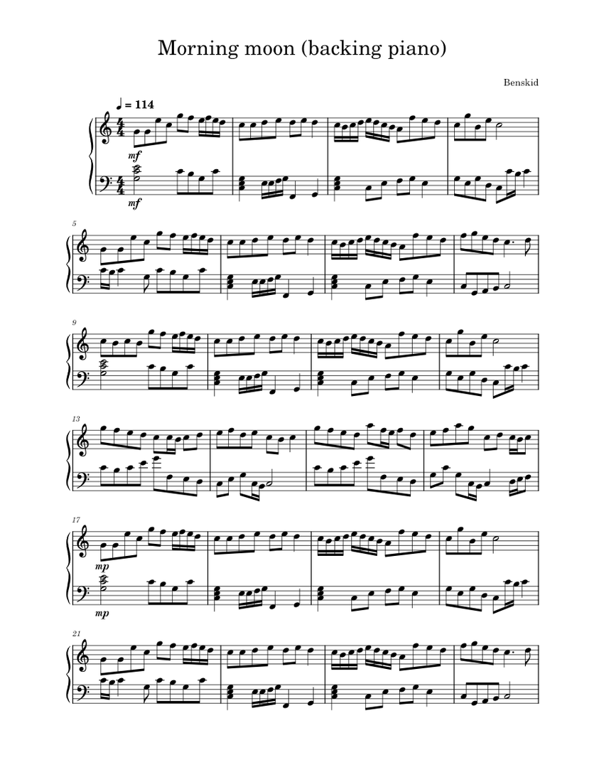 Morning_moon_(backing_piano) Sheet music for Piano (Mixed Duet ...