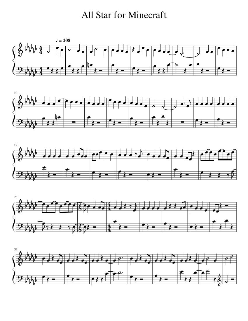All Star for Minecraft Noteblock Sheet music for Piano (Solo ...