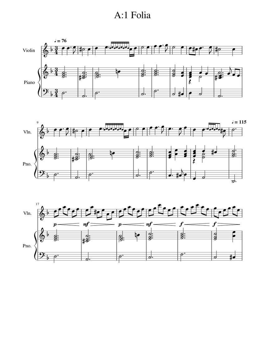 La Folia Sheet music for Piano, Violin (Solo) | Musescore.com