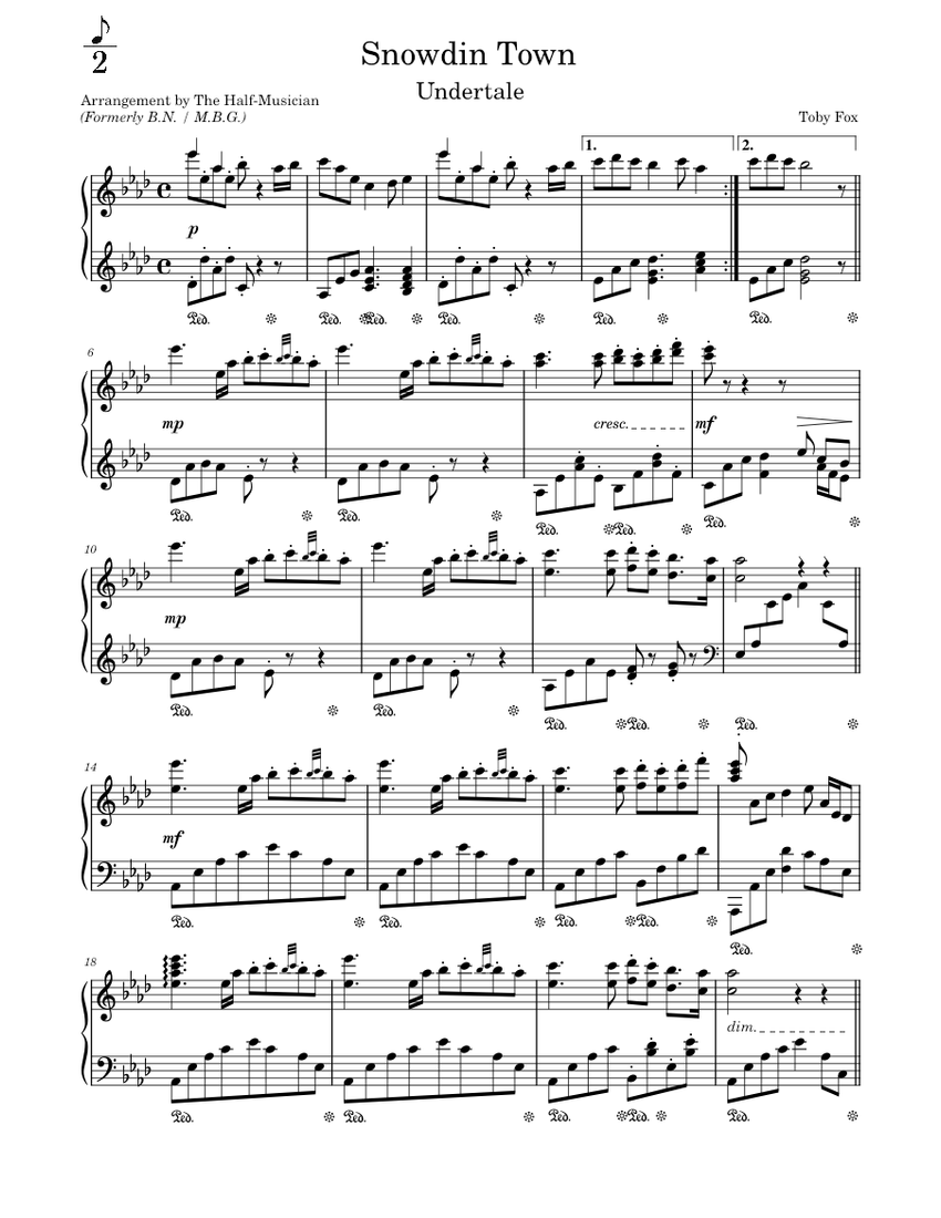 Snowdin Town (Undertale) Sheet music for Piano (Solo) | Musescore.com
