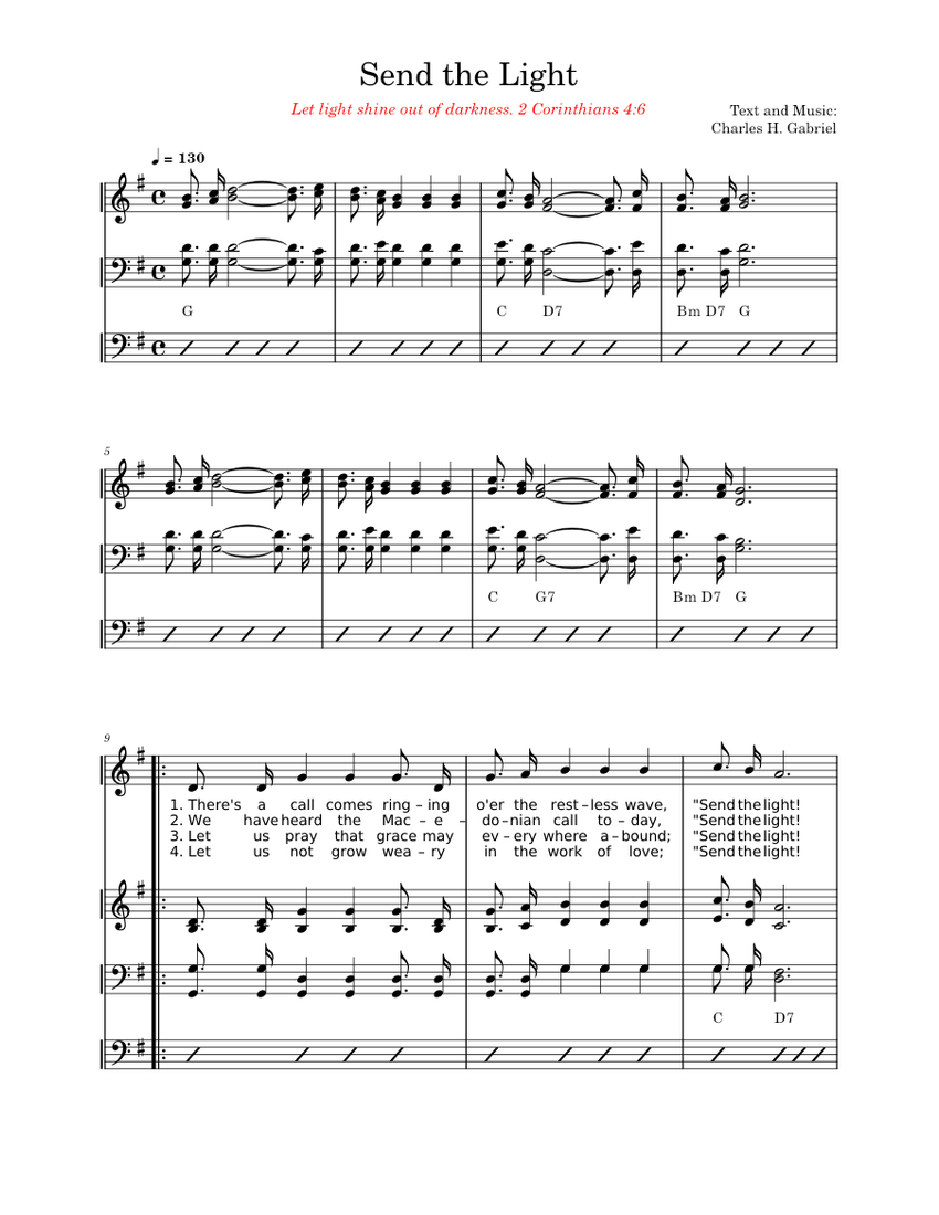Send the Light Sheet Music with Chords for Piano (Mixed Quartet ...