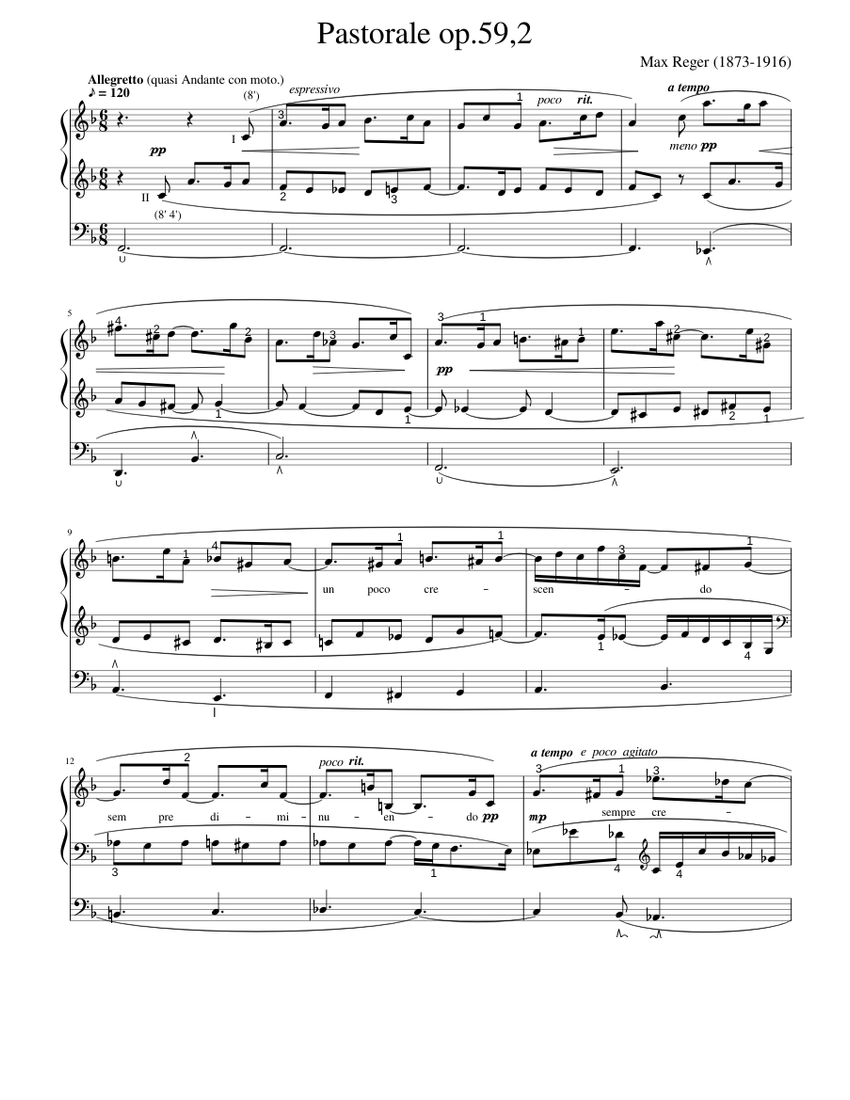 Pastorale, op. 59, No.2 – Max Reger Pastorale F for organ, op. 59, No.2 ...