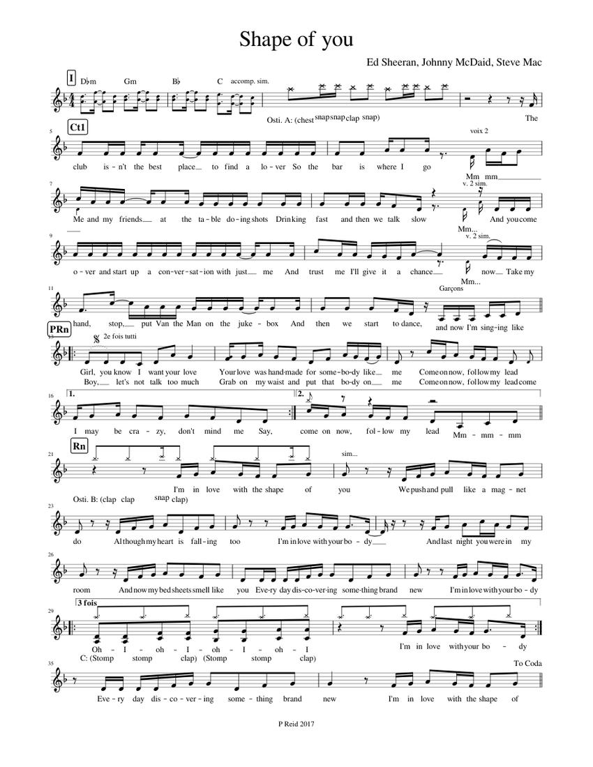 Ed Sheeran - Shape of you - lead sheet D-minor Sheet Music with Chords ...