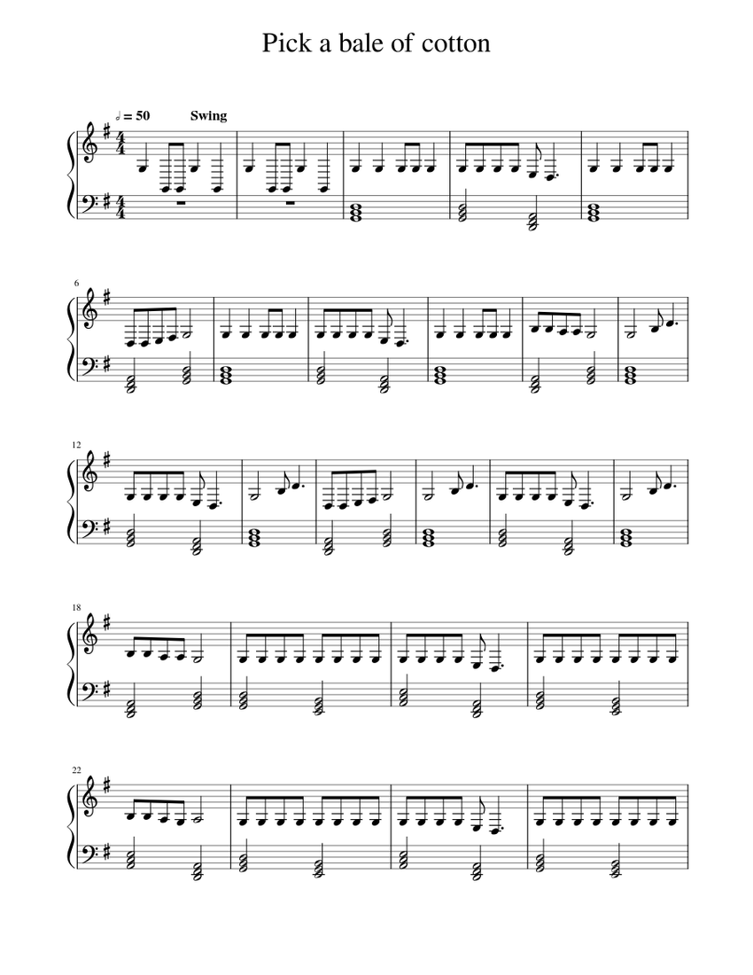 Pick a bale of cotton Sheet music for Piano (Solo) Easy | Musescore.com