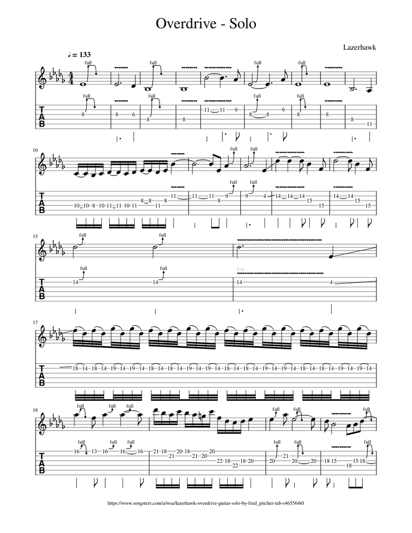 Overdrive (solo) - Lazerhawk Sheet Music and Tab for Guitar (Solo ...