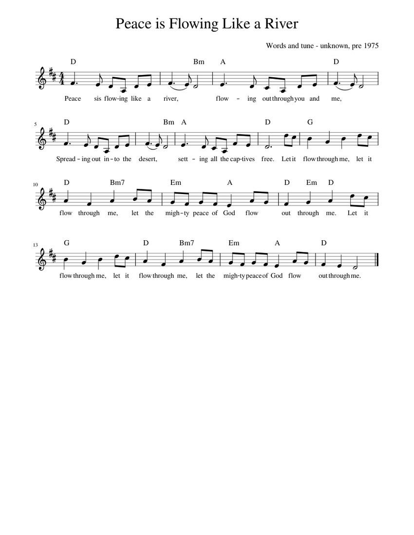 Peace is Flowing Like a River Sheet music for Piano (Solo) Easy ...