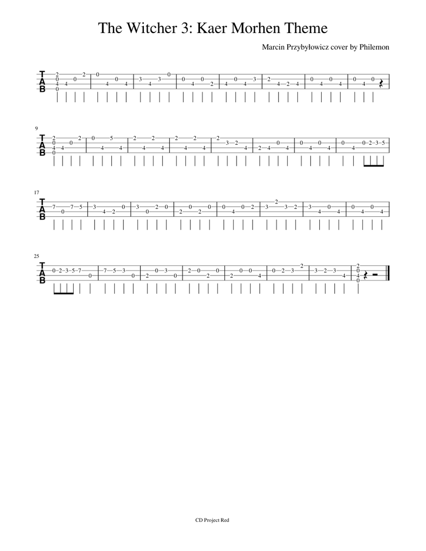 The Witcher 3 Kaer Morhen Theme Sheet Music and Tab for Ukulele (Solo ...