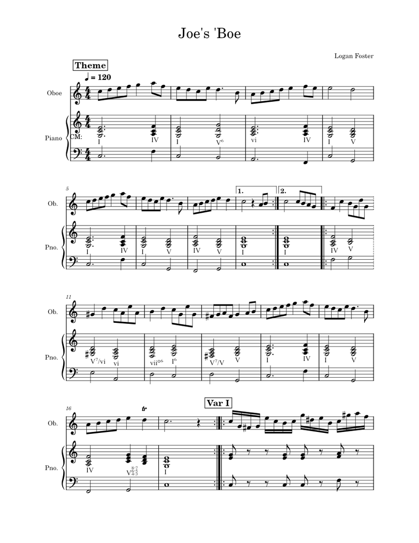 Joe's 'Boe (Theme and 3 Variations for Oboe and Piano) Sheet music for ...