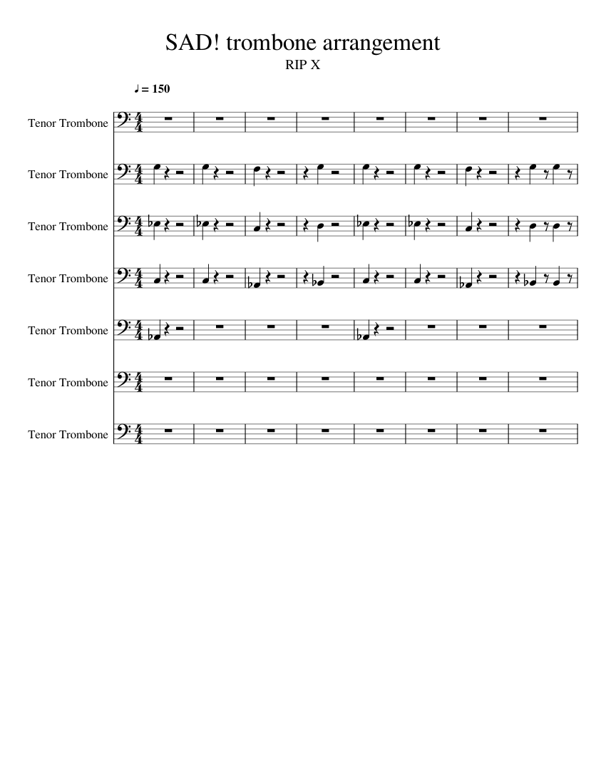 SAD! trombone arrangement Sheet Music for Trombone tenor (Brass ...