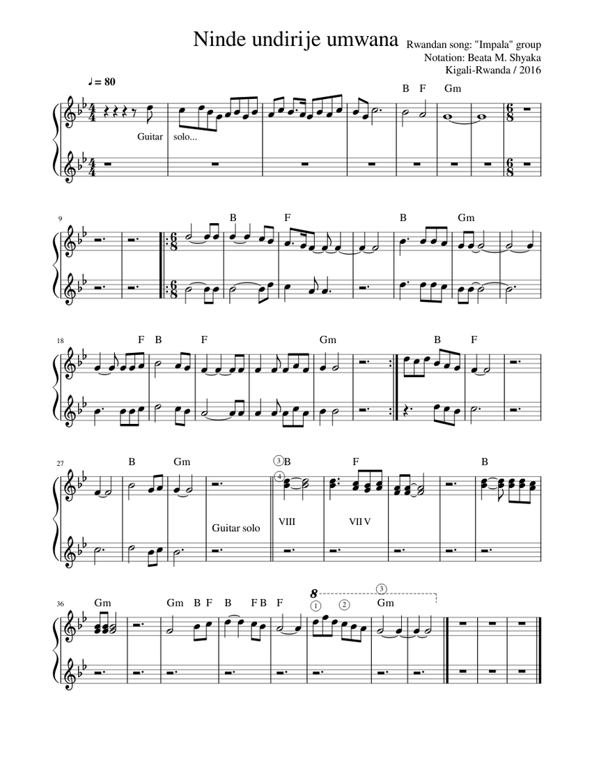 Ninde undirije umwana Rwandan song Sheet music for Piano (Solo ...