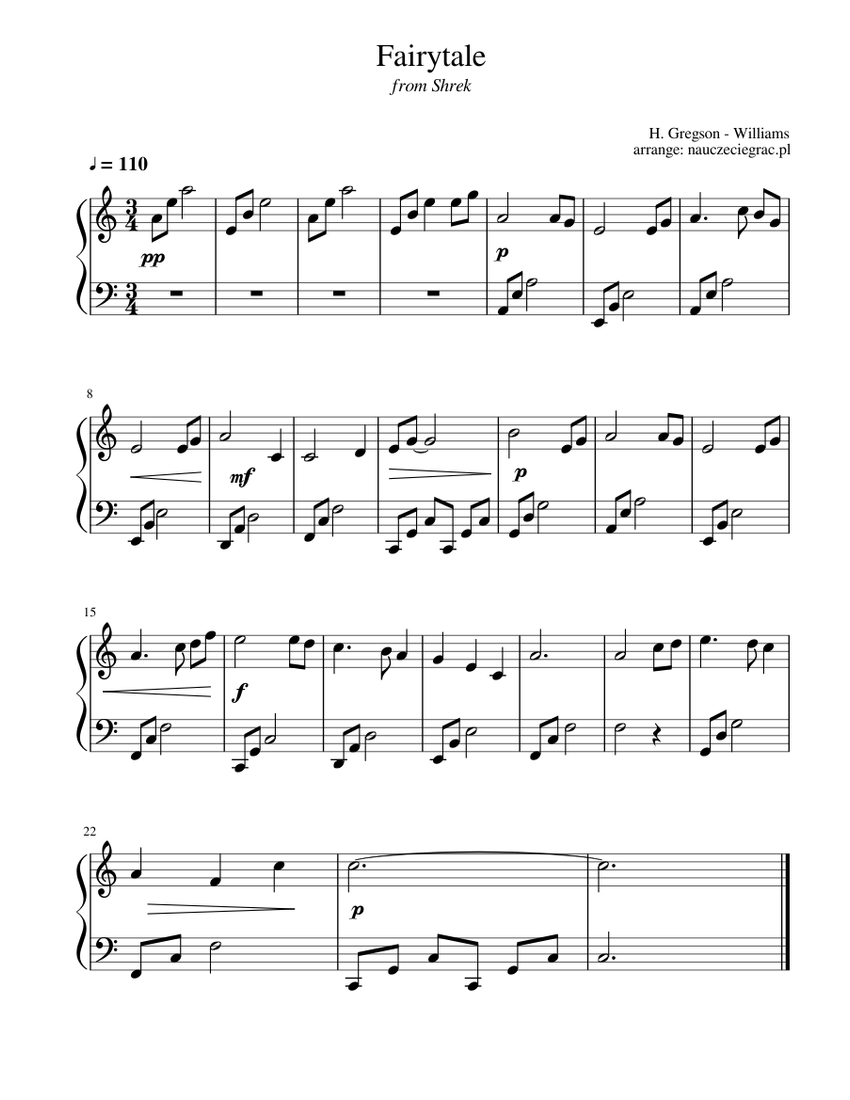 Fairytale Sheet Music for Piano (Solo) Easy | MuseScore.com