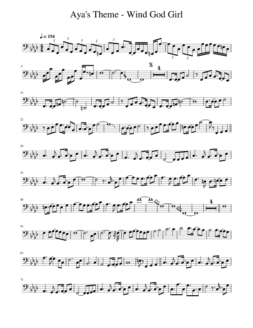Aya's Theme - Wind God Girl (low octave) Sheet Music for Trombone (Solo ...