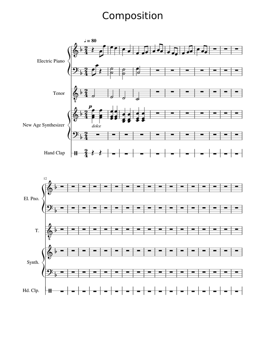 Composition Sheet music for Piano, Tenor, Synthesizer, Hand clap (Mixed ...