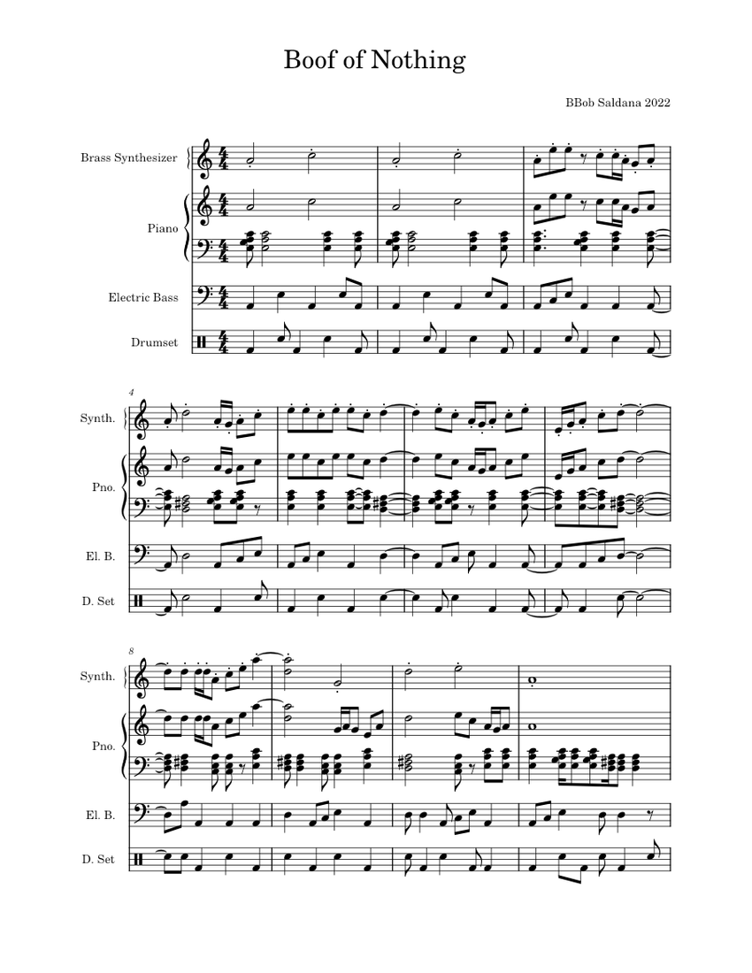 Boof of Nothing Sheet music for Piano, Bass guitar, Drum group, Brass ...