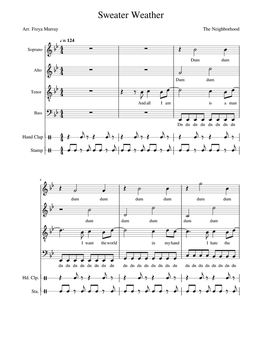 Sweater Weather SATB Sheet Music for Piano, Hand clap, Stamp (A Capella ...