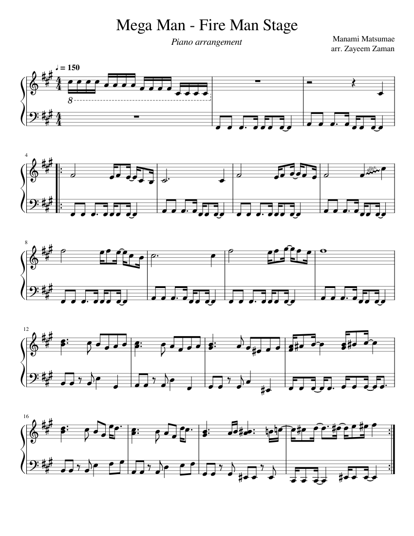 Mega Man - Fire Man Stage Sheet Music for Piano (Solo) | MuseScore.com