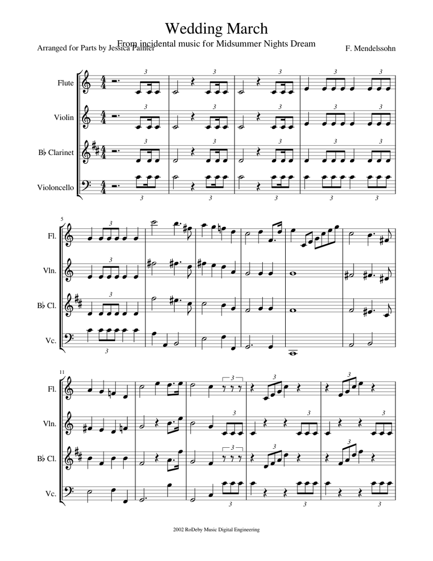 Wedding March- Recessional Sheet Music for Flute, Clarinet in b-flat ...