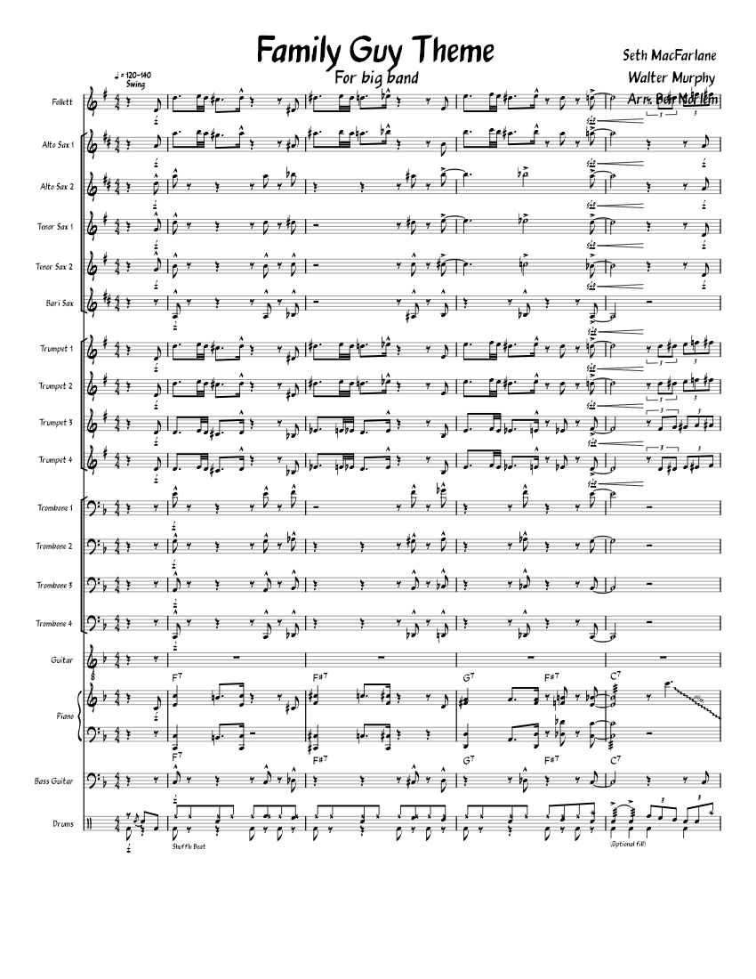 Family Guy Theme (Big Band Arrangement) Sheet Music with Chords for ...