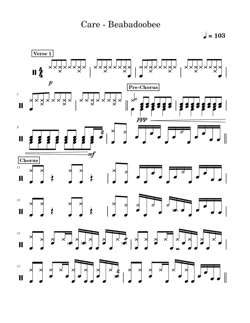 Care – beabadoobee Care Drum Chart – Beabadoobee Sheet music for Drum ...
