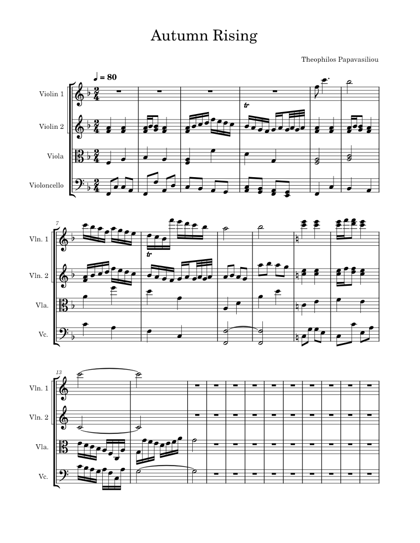 Autumn Rising Sheet music for Violin, Viola, Cello (String Quartet ...