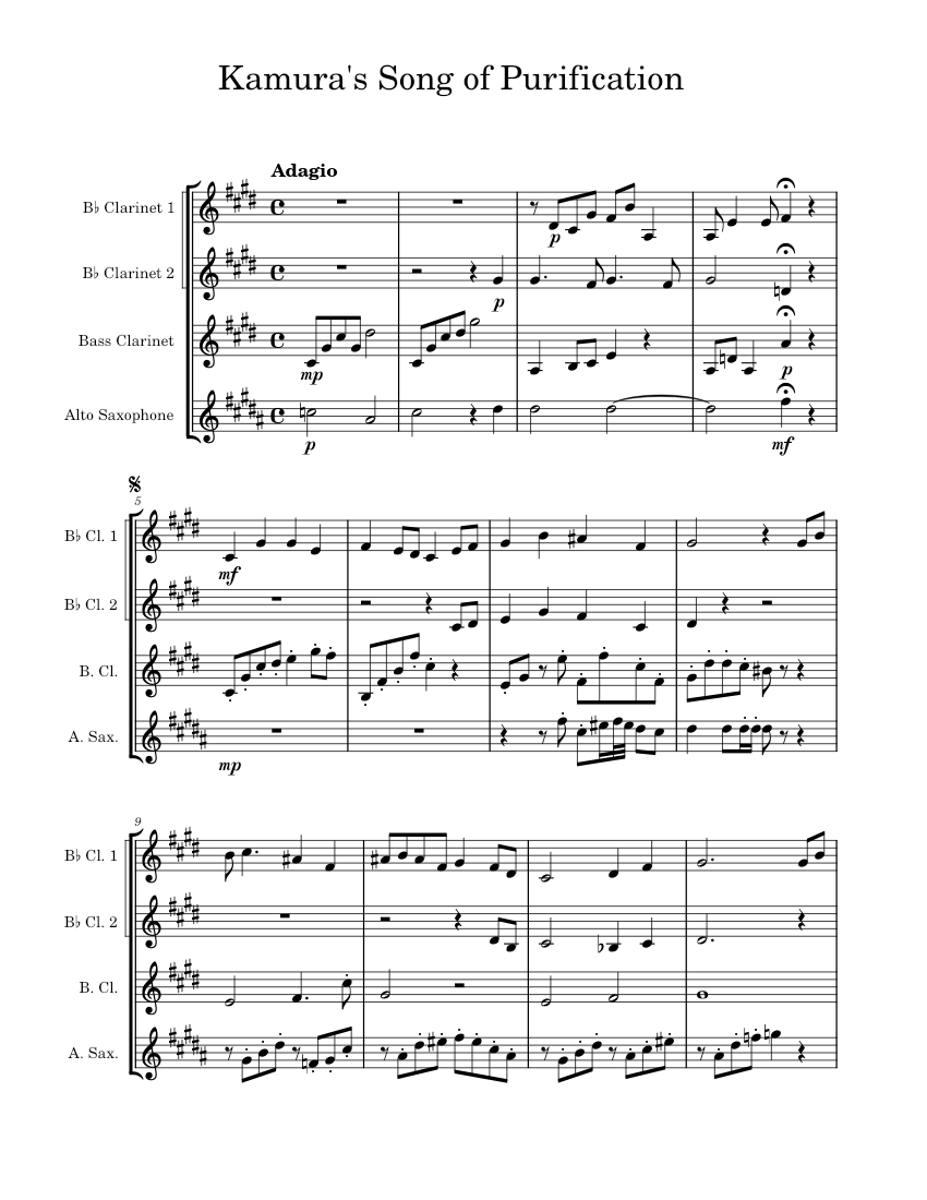 Kamura's Song of Purification Reed Woodwind Quartet Sheet music for ...
