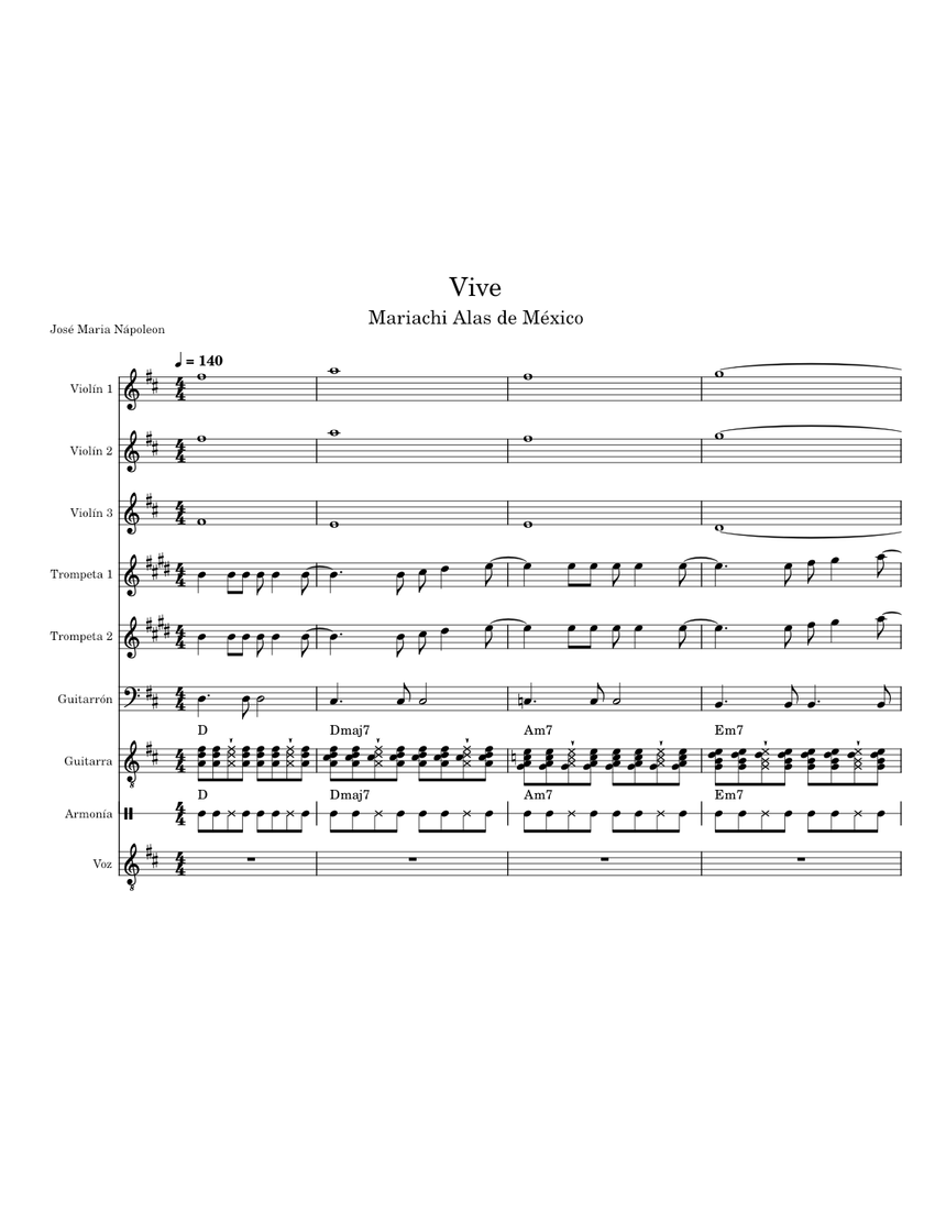 Vive Sheet music for Tenor, Trumpet in b-flat, Snare drum, Violin ...